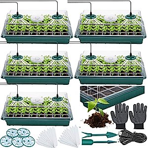 5 Pack Seed Starter Tray Seed Trays Garden Kit Humidity Seeding Tray Plant Germination with Clear Dome Trays for Seed Growth, 40 Cells Per Tray