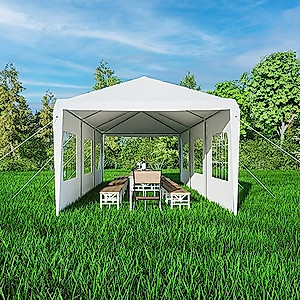 GLANZEND 10x30 FT Outdoor Canopy Tent, Wedding Party Tents with 8 Removable Sidewalls, Waterproof Shelter Gazebo for BBQ Events Patio Camping