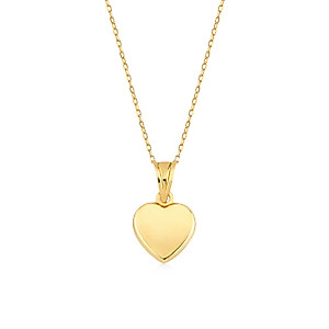 GELIN 14K Solid Gold Heart Pendant Necklace for Women | 14K Yellow Gold Puffed Love Heart Necklace | Gifts for Valentine's Day, 18"