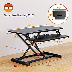 ErGear Standing Up Desk Converter Height Adjustable Sit Stand Desk with Removable Keyboard Tray, 35 Inch Large Desk Riser Ergonomic Gas Spring Dual Monitor Workstation for Home Office