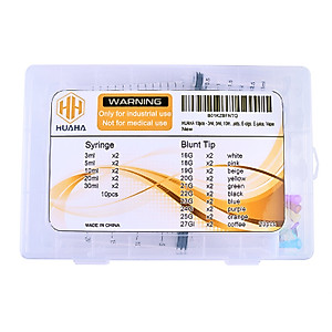 Needle with Syringe Set-10pcs 3ml,5ml,10ml,20ml, 30ml Indutrial Syringe with 20pcs Different Size 1/2" Stainless Blunt Tip Needle Great