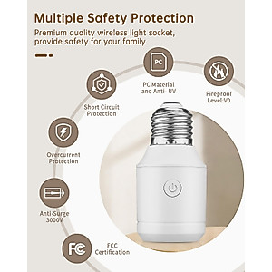 Remote Control Light Socket E26/E27 Bulb Base Holder, Wireless Light Switch for Pull Chain Light Fixtures, 300FT RF Range, No Wiring Wireless Light Switch for 500W Light Fixtures