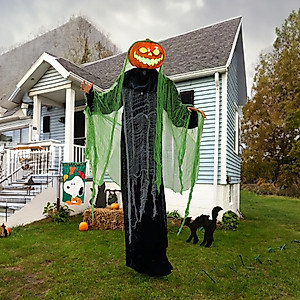 Hourleey Halloween Decorations Outdoor, 6 FT Light Up Ghost Pumpkin with Sound Activation, Animated Pumpkin Decorations for Yard Party Porch Haunted House Prop Decor