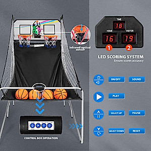VIVOHOME Foldable Dual Shot Basketball Arcade Game Electronic for 2 Players with 8 Game Modes, 4 Balls and LED Scoring System Arcade Sounds Adults Indoor Outdoor