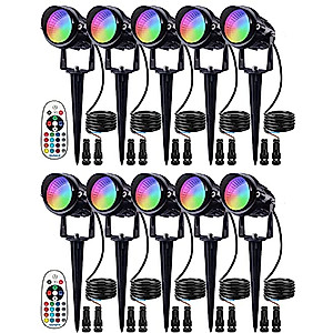 SUNVIE 12W Low Voltage Landscape Lighting RGB Color Changing LED Landscape Lights Remote Control Waterproof Spotlight Garden Patio Spotlight Decorative Lamp for Outdoor Indoor(10 Pack with Connector)