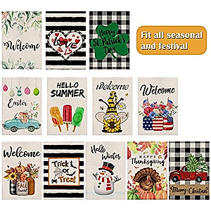 Seasonal Garden Flags Set of 12 Double Sided 12 x 18 Fall Welcome Gnome Garden Flags Burlap Small Yard Flag Holiday Set for Christmas Halloween Thanksgiving And More