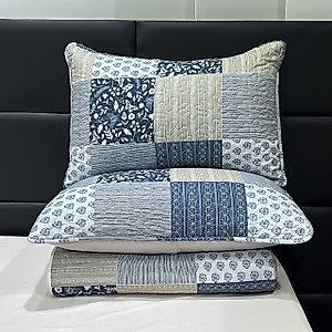 VIVILINEN Queen Size Quilt Set Grey Patchwork Floral Plaid Reversible Quilted Bedspread Coverlet 3-Piece Lightweight Comforter Stitched Bedding Set Bed Sheet Set Cover Blanket with 2 Pillow Shams