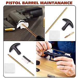 Gun Cleaning Kit 19 in 1 with Special 9mm Handgun Snake .22 .38 9mm .40 .45 Caliber Pistol Bronze Bore Brush and Brass Jag Adapter,100Pcs 3" Cotton Swabs Empty Bottle by DINGDOON