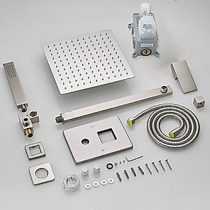 JingGang Brushed Nickel Shower System 10 Inch Bathroom Luxury Rain Mixer Shower Combo Set Wall Mounted Rainfall Shower Head and Handheld System Shower Faucet Rough-in Valve Body and Trim Included