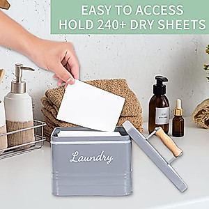 Candco Laundry Dryer Sheets Holder with Lid, Farmhouse Metal Laundry Room Organization, Fabric Softener Dispenser for Laundry Room Decor, Space Saving and Storage (Grey)