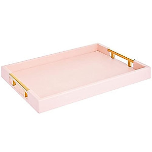 Home Redefined Modern Elegant 18"x12" Rectangle Baby Pink Tray Glossy Shagreen Decorative Ottoman Coffee Table Perfume Dresser Kitchen Serving Tray with Gold Polished Metal Handles for All Occasion's