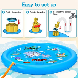 KingsDragon Splash Pad for Kids, 68" Sprinkler Outdoor Summer Swimming Wading Water Toys for Dogs Toddlers Kiddie Baby, Sprinkle & Splash Inflatable Pool Play Mat Gifts for 3-12 Year Old Boys Girls