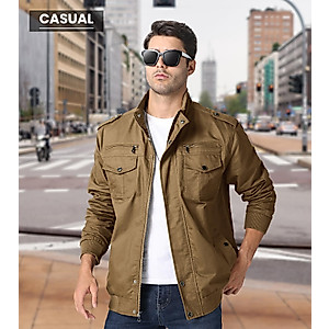 EKLENTSON Mens Cargo Jackets Men Military Windbreaker Cotton Jacket Mens Winter Bomber Jacket Khaki 2XL