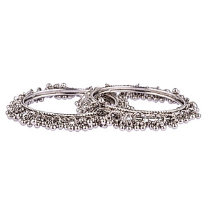 Efulgenz Oxidized Bangle Bracelet Boho Indian Retro Bohemian Metal Balls Charms Hangings Vintage Bracelet Bangle Jewelry For Women Girls (2 Pcs) Size-2.6
