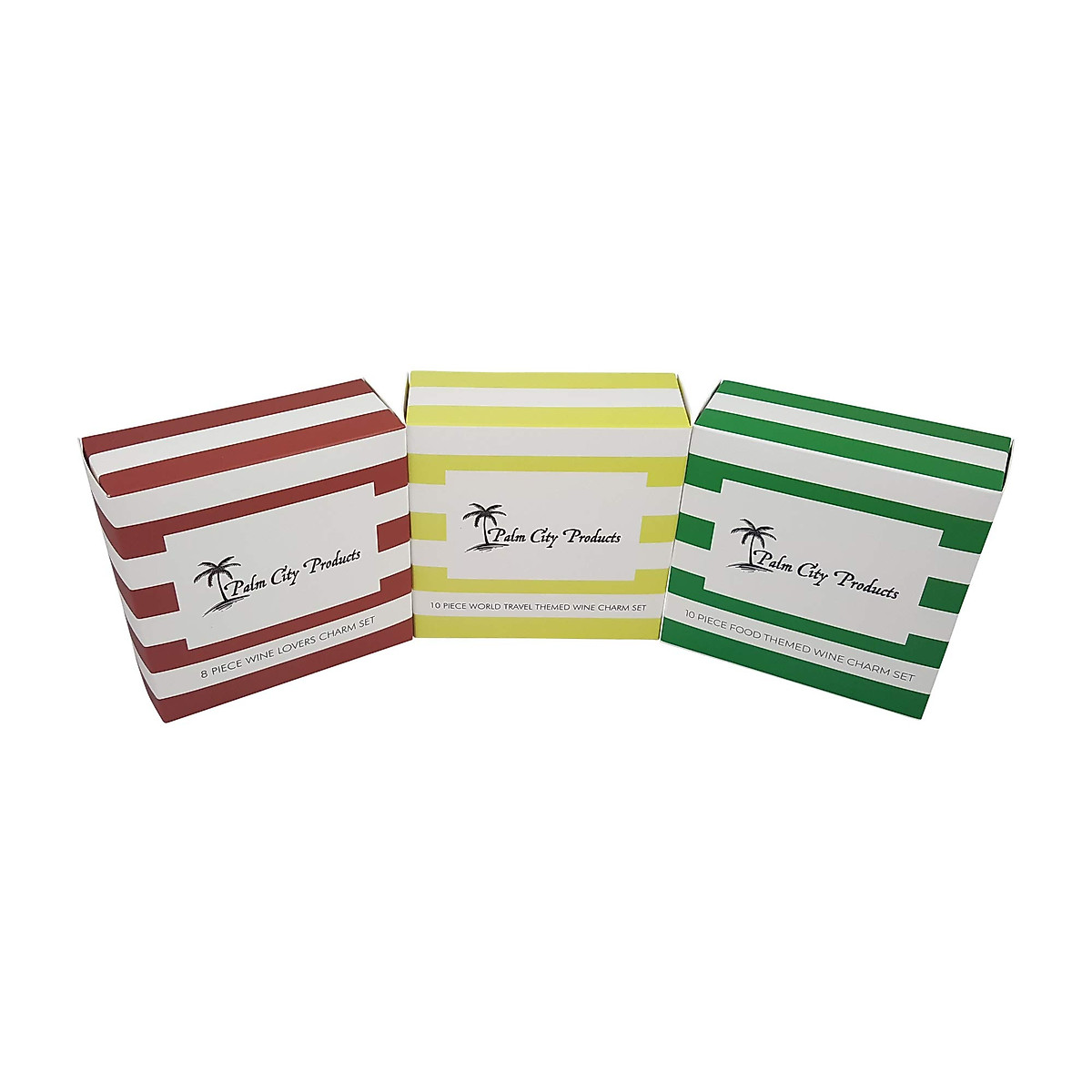 Palm City Products Around the World Wine Charm Set with Food, Wine, and Travel Themed Sets - 28 Piece Bundled Set