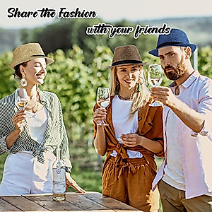 8 Pack Panama Trilby Straw Sun Hat with Leather Belt Straw Hats Short Brim Summer Beach Hat for Men Women (Elegant Color)