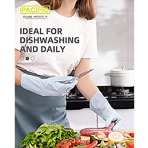 PACIFIC PPE 12 Pairs Dishwahsing Gloves, 12 Inches Rubber Gloves, Blue Kitchen Gloves, Long Dish Gloves for Household Cleaning, Gardening, Small
