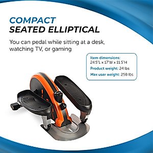 Stamina InMotion E1000 Compact Strider - Seated Ellipticalwith Smart Workout App - Foot Pedal Exerciser for Home Workout - Up to 250 lbs Weight Capacity - Black Orange