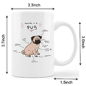 kunlisa Cute Pug Mug Cup,Anatomy of a Pug Ceramic Mug-11oz Coffee Milk Tea Mug Cup,Gifts For Dog Lovers Pug Mom Dog Mom Women Men Teen Girls,Pet Lovers Coworkers Gifts