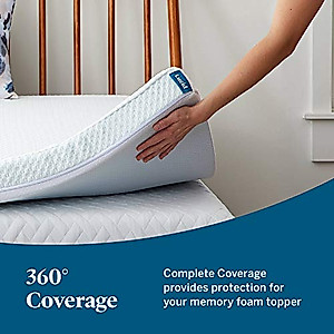 Lucid 2 Inch Mattress Topper Cover Queen – Cover For Mattress Topper - Mattress Topper Cover with Zipper – Twin Mattress Cover - Cover Only, White