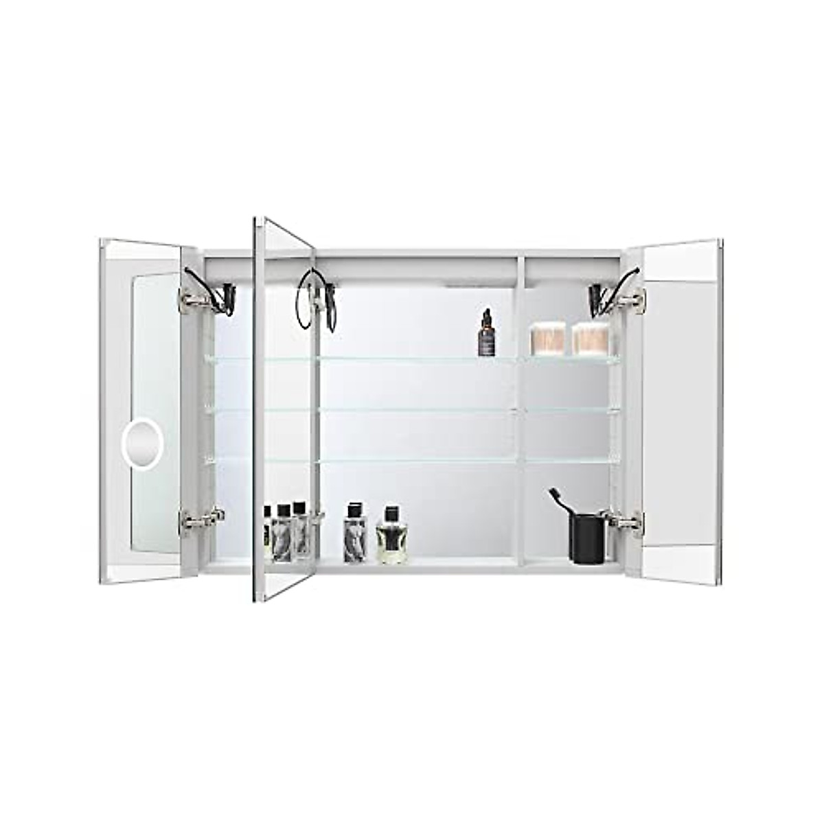 AQUADOM Signature Royale Bathroom Led Lighted Medicine Cabinet Defogger Integrated LED 3X Magnifying Mirror Electrical Outlet with USB 3 Doors 48in x 30in x 5in