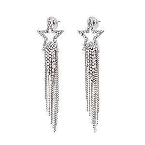 Women’s Tassel Earrings Star Ear Stud Pave Crystal Dangle Earrings Boho Waterfall Beaded Fringe Drop Earring
