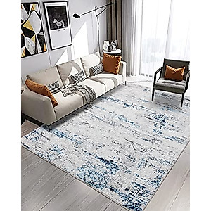 Area Rug Living Room Rugs: 3x5 Small Soft Indoor Carpet Modern Abstract Rug with Non Slip Rubber Backing for Under Dining Table Nursery Home Office Bedroom Gray Blue