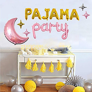 PAJAMA PARTY Decorations,PAJAMA Party Balloons for Girls PJ Mask Themed Banner for Pajama Slumber Sleepover SPA Spahhh Birthday Bday Bridal Hen Adult Party Supplies 14PCS of Qinsly (Gold, PAJAMA)