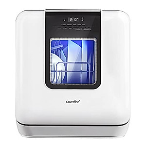 COMFEE' Countertop Dishwasher, Portable Dishwasher with 6L Built-in Water Tank, 7 Programs, UV Hygiene& Auto Door Open, for Apartments, Dorms& RVs & Cascade Platinum Dishwasher Pods, Lemon, 62 Count