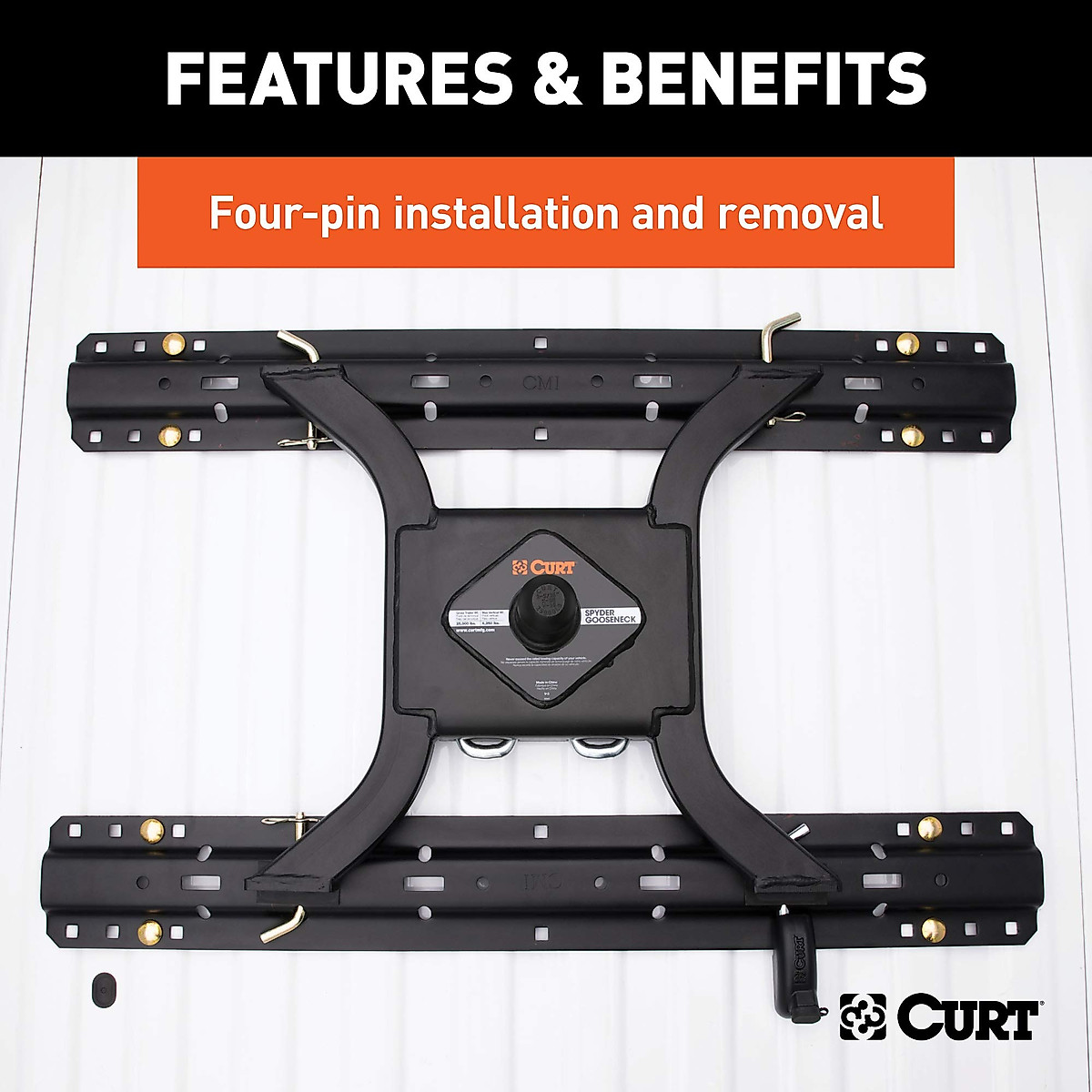 CURT 16085 Spyder 5th Wheel to Gooseneck Adapter Hitch, Fits Industry-Standard Rails, 25,000 lbs, 2-5/16-Inch Ball