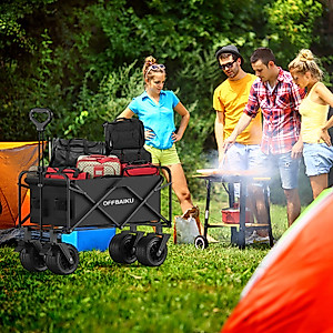 OFFBAIKU Collapsible Folding Wagon with 330lbs Weight Capacity Wagon Cart Heavy Duty Foldable with Big All-Terrain Wheels Beach Wagon Utility for Beach,Sand,Camping,Black