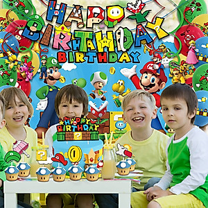 Mario Birthday Party Supplies Decorations Mario Backdrop Banner Cake Topper Balloons for Mario Birthday Party Favors