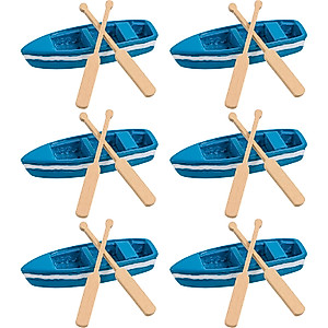 BESPORTBLE 6 Sets Miniature Rowboat Mini Blue Wood Boat with Oars Canoe Model Figurines Fairy Garden Miniatures Nautical Home Decorations (Boat+2 Paddles)