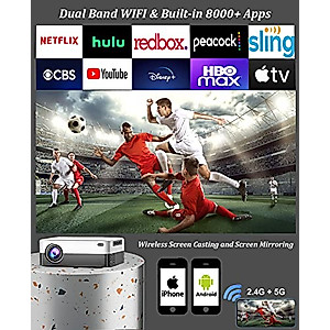 Smart Projector 1080p WiFi and Bluetooth, Arforgo 4K Supported 250 ANSI Outdoor Phone Mini Projector, Support PPT PDF Office Presentation4D 4P Keystone 50% Zoom, Prime Video, Netflix etc.