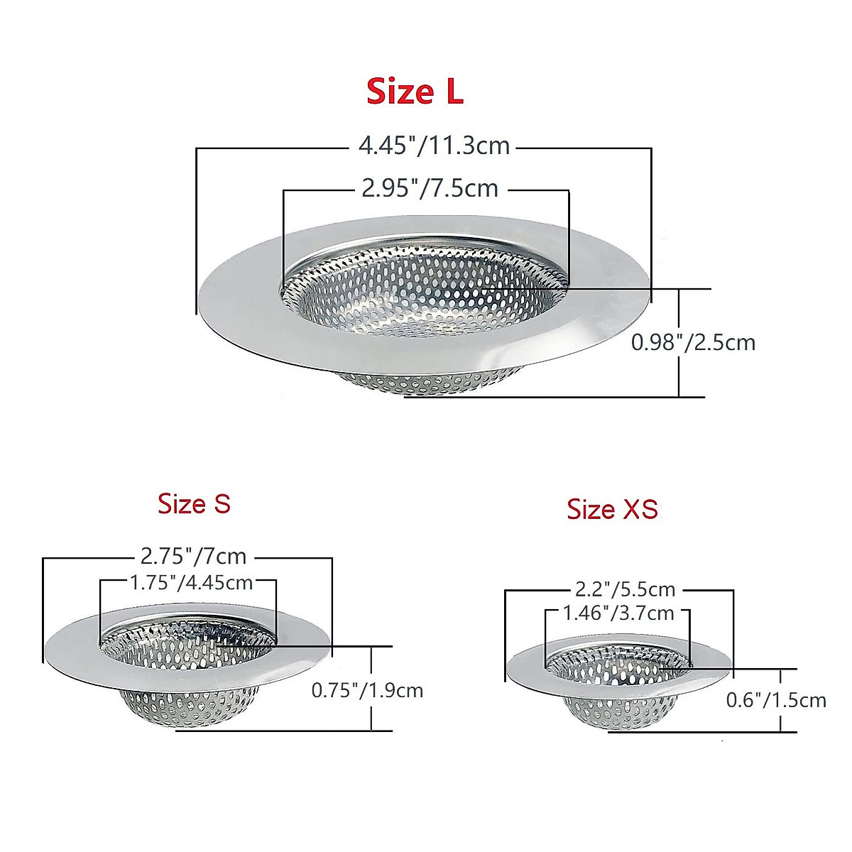 Bathtub Drain Strainer 3-Pack, Shower Drain Hair Catcher, Sink Strainer for Kitchen and Bathroom, Hair Strainer/Trap for Bathtub Drain Cover Size from 2.16'' to 4.5''