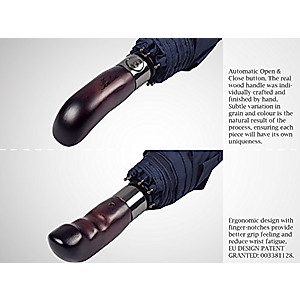 Balios Travel Umbrella Wood Handle Auto Open Close Vented Canopy Dark Navy