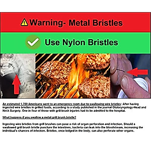 SearPro 4-in1 Grill Brush BBQ Cleaner Scraper Barbecue Tool Accessories Kit Heat Resistant Nylon Bristle Spatula Outdoor Smoker Black Stone Grate Cast Iron Spatula Non-Wire Brush Combo