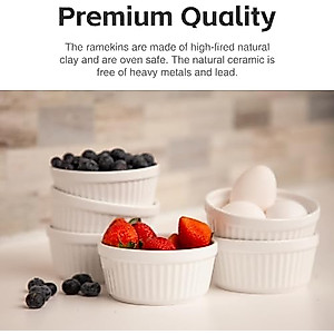 Nuwave Ceramic Ramekins 8 oz, Set of 6, Elegant Classic Style for Baking Souffles, Creme Brulées, Custards, Puddings, 4.3” Wide & 2” Tall, Microwave, Oven & Dishwasher-Safe, Ivory White