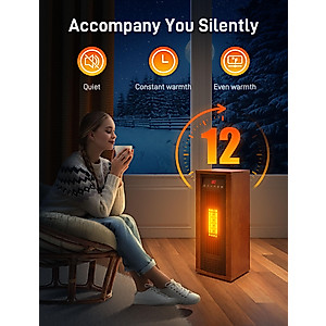 Air Choice Infrared Heater, 1500W Space Heater for Indoor Use with Thermostat, Remote, 3 Modes, 12H Timer, Fast Heating, Tip-over & Overheat Protection, Child Lock, Tower Heater for Bedroom, Office