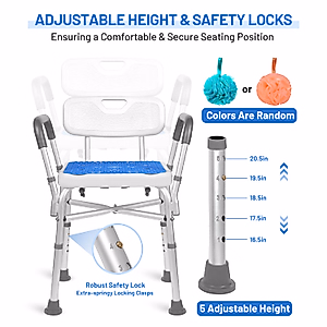 Tocebe Shower Chair for Inside Shower, 550LB Capacity Shower Seat with Reinforced Cross Bar, Adjustable Height Anti Slip Bath Chair with Backrest, Padded Armrests, Loofah Stick for Elderly & Disabled