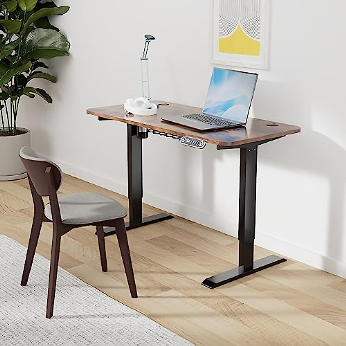 Radlove Electric Standing Desk 48 x 24 Inches, Height Adjustable Computer Desk Sit Stand Desk Home Office Desks with Splice Board and A Under Desk Cable Management Tray, Rustic Brown Top/Black Frame