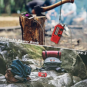 iRonsnow 5000mAh AUTO Alert Emergency Weather Radio, Solar Hand Crank Portable NOAA AM/FM Radio with Headphone Jack Power Bank USB Phone Charger, SOS Alarm Flashlight, Reading Light for Camping Hiking