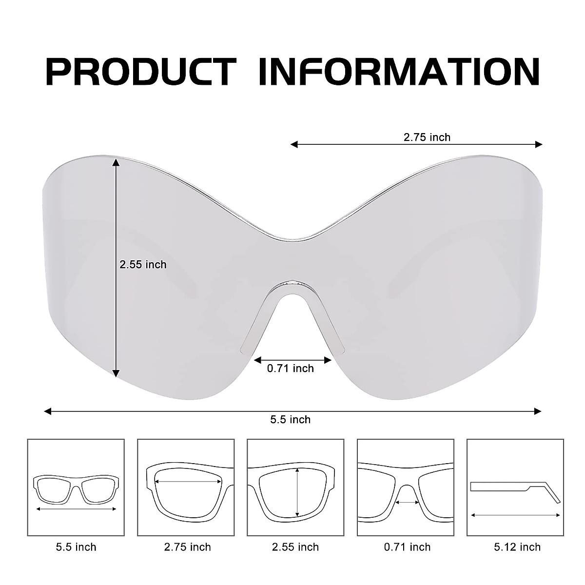 Crazy Feng Oversized Futuristic Sunglasses For Women Men,Fashion Rimless Y2k Sunglasses Trendy Shield Wrap Around Sunglasses Silver Shades