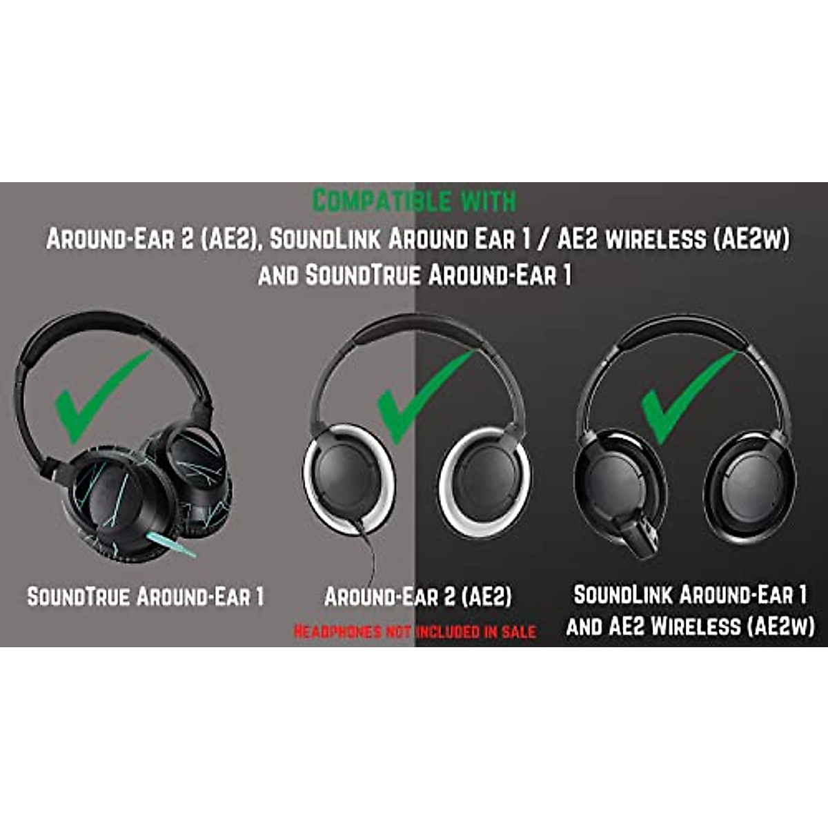 Replacement AE2 Ear Pads/Soundtrue Ear Pads and V2 AE2 Headband/SoundTrue Headband Cushion. Compatible with Bose Around-Ear 2 (AE2), SoundLink Around-Ear 1 and SoundTrue Around-Ear 1 Headphones