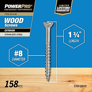 Power Pro Premium 305 Stainless Steel Wood Screws (#8 x 1-3/4") - 1lb Box