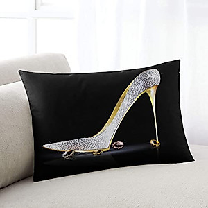 Maliyand Body Pillow Covers,Sexy Diamond High Heels White Golden Black Decorative Pillow Cover Pillow Case Cushion Cover for Bed Sofa Couch Home Decor 20"x30"