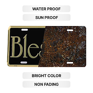 Auto Tag License Plate Deluxe-Blessed-Gold/Black | Universal Car Plate-Auto Tag | Rust-Proof, Weather-Proof | Durable, Heavy Gauge Embossed Aluminum | Enamel Finish | Made in The USA