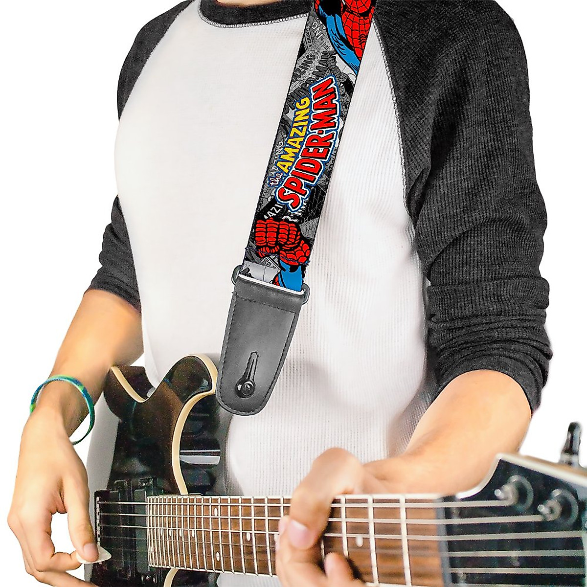 Buckle-Down Guitar Strap - THE AMAZING SPIDER-MAN Stacked Comic Books/Action Poses - 2&quot; Wide - 29-54&quot; Length