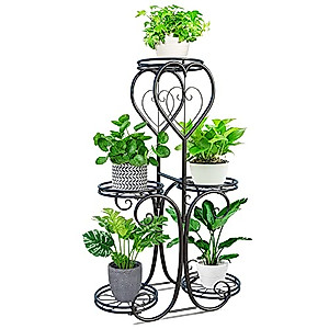ZHAZHADI Plant Stand Indoor Outdoor - Metal 5 Tier Flower Pot Holder Display Vertical Shelves Shelf - Wrought Iron Corner Planter Rack Multiple Organizer for Garden Patio Lawn Balcony Office Black