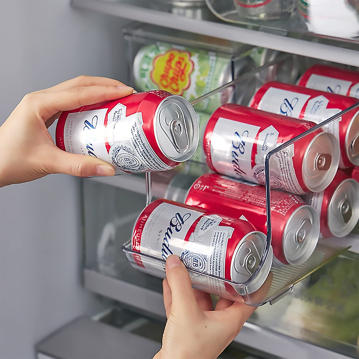 Stackable Soda Can Organizer for Refrigerator (12 Cans), Drink Organizer for Fridge, Pantry, Countertop, Cabinet with Lid, Clear Plastic Canned Food Pantry Storage Rack, 2 Pack